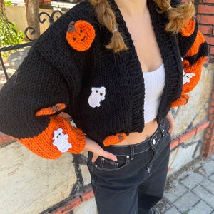 Pumpkin Halloween Knit Cardigan,handmade Ghost Cardigan, Handknitted ...