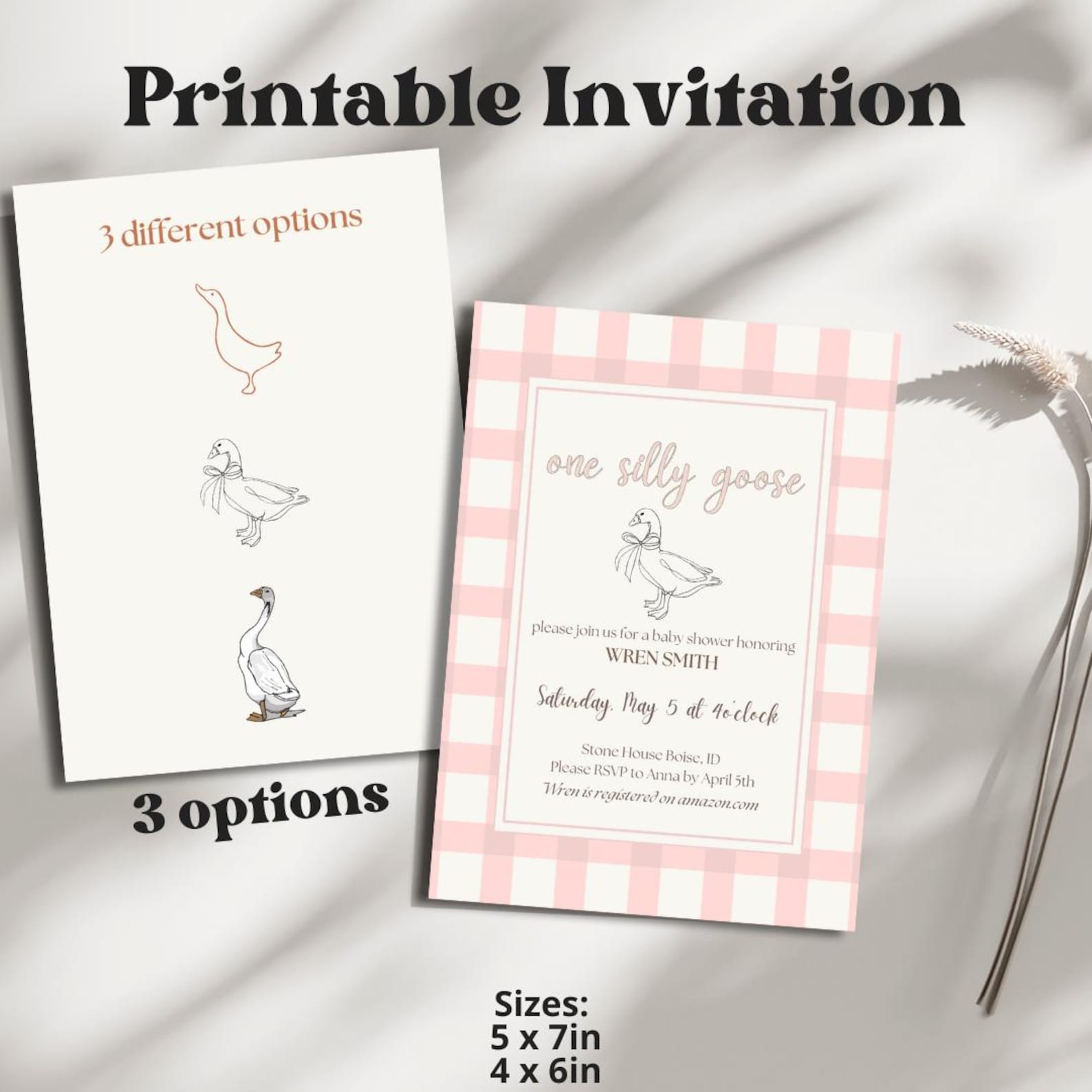 Pink Silly Goose 1st Birthday Invitation: Editable Canva Template ...