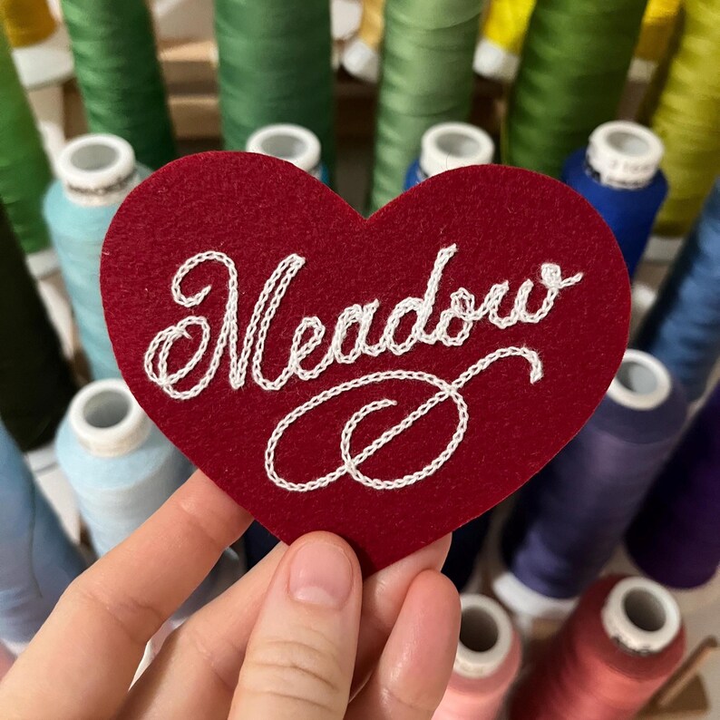 Custom Cursive Script Heart Patch - Embroidered Chainstitch Patch - Etsy