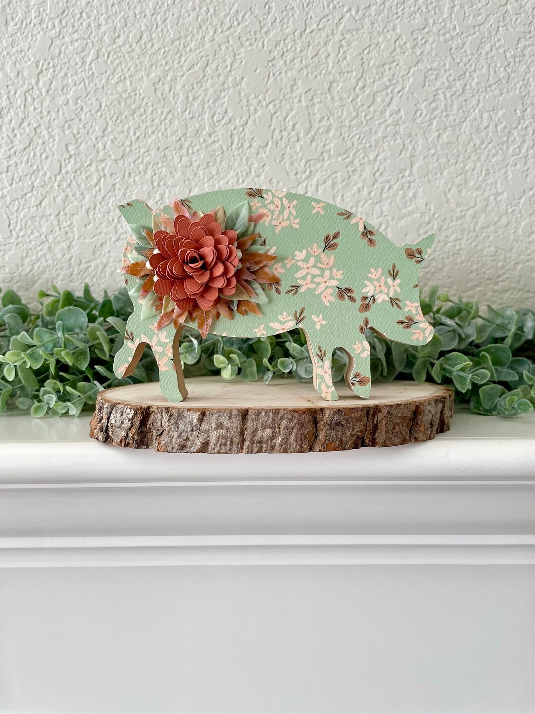 Farmhouse Floral Pig Shelf Sitter Fall Decor Farmhouse - Etsy