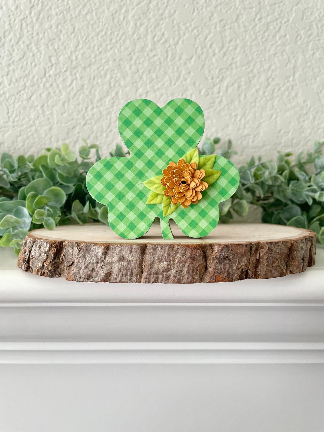 Small Green Gingham Shamrock Shelf Sitter St. Patrick's Day Spring ...
