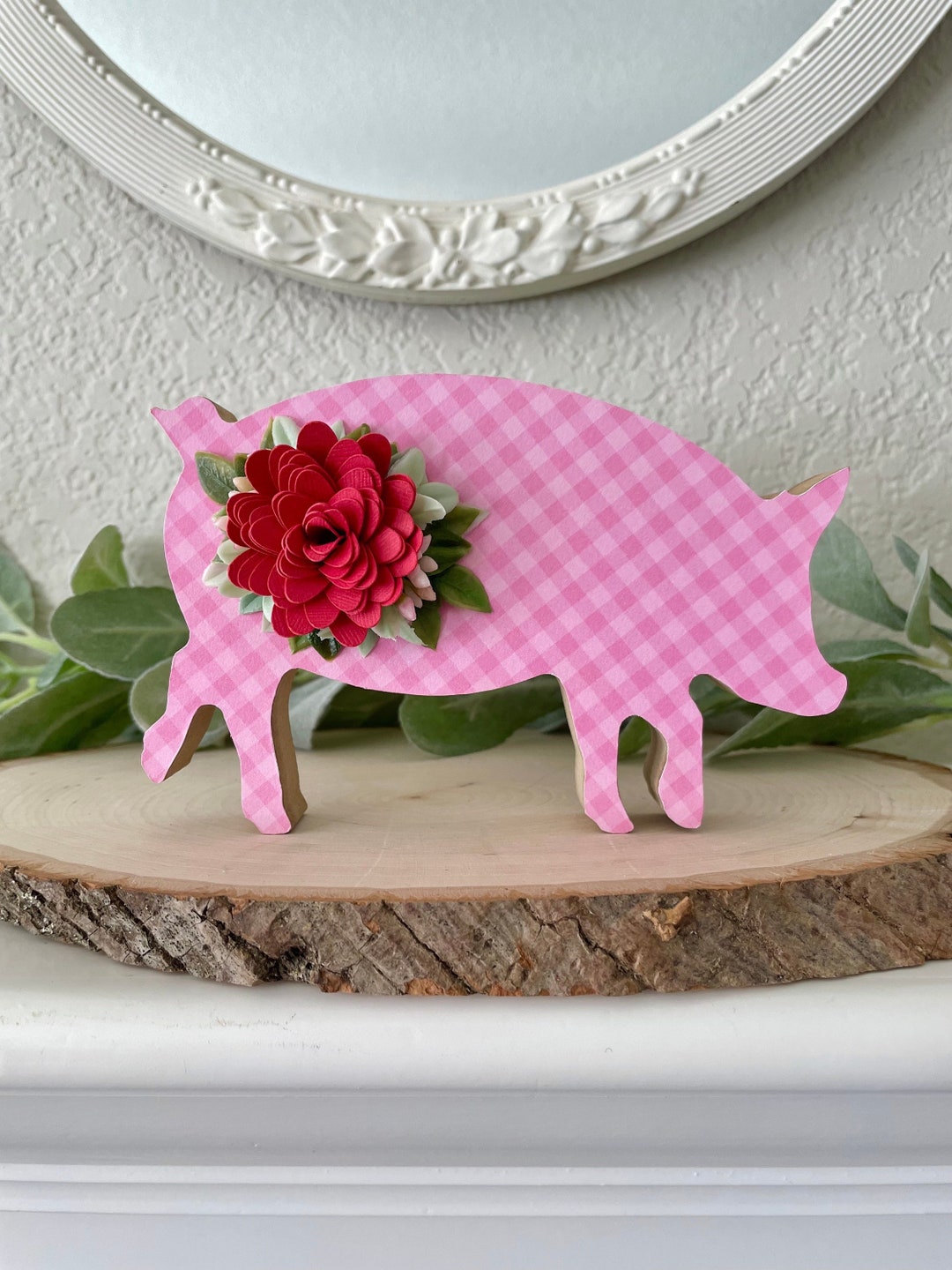 Pink Gingham Pig Shelf Sitter Home Decor Everyday Decor - Etsy