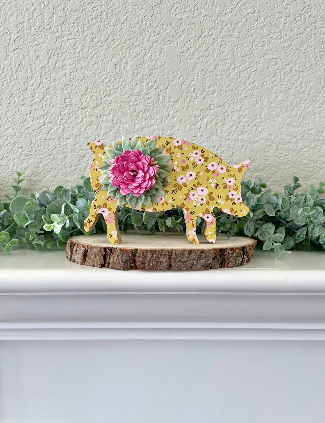 Sunset Blush Blooms Pig Shelf Sitter Spring and Summer Decor Farmhouse ...