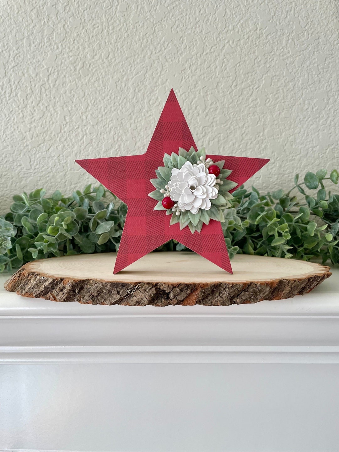 Large Weathered Red Plaid Star Shelf Sitter Americana Christmas July 4 ...
