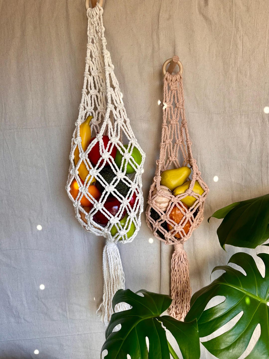 Macrame Hanging Basket, Fruit & Veggie Holder Boho Wall Basket Storage ...