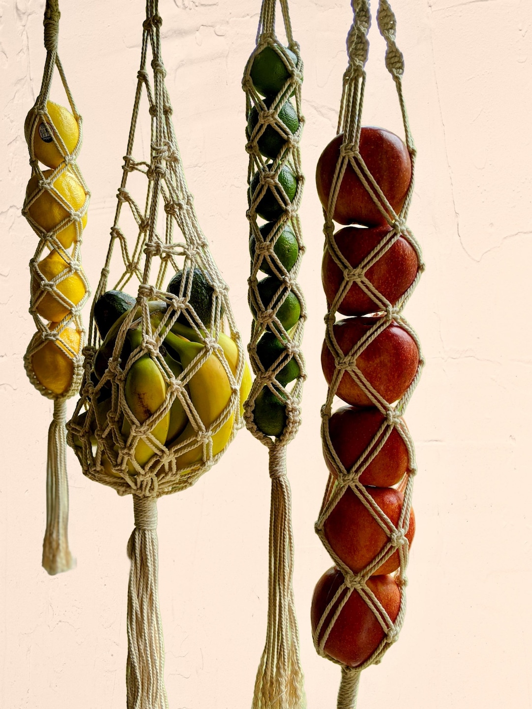 Macrame Fruit & Veggie Hanger, Hanging Produce Storage, Cotton Kitchen ...