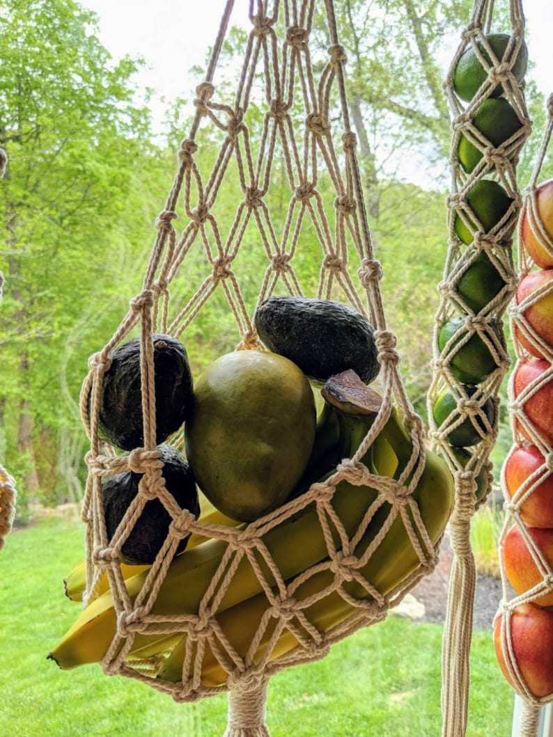 Macrame Hanging Basket, Fruit & Veggie Holder Boho Wall Basket Storage ...