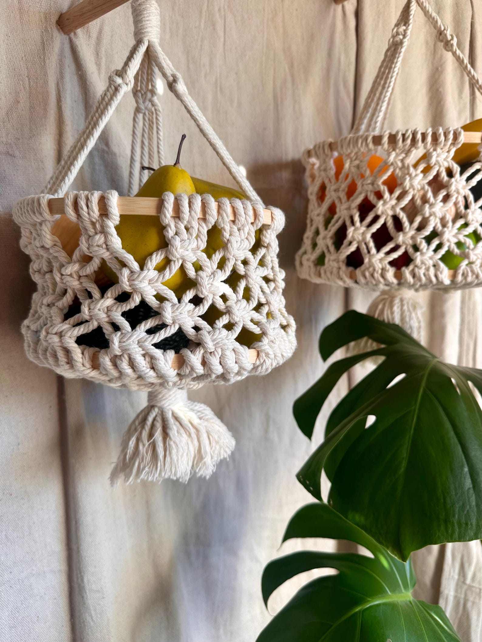 Macrame Hanging Basket, Boho Fruit Hammock, Hanging Produce Basket ...