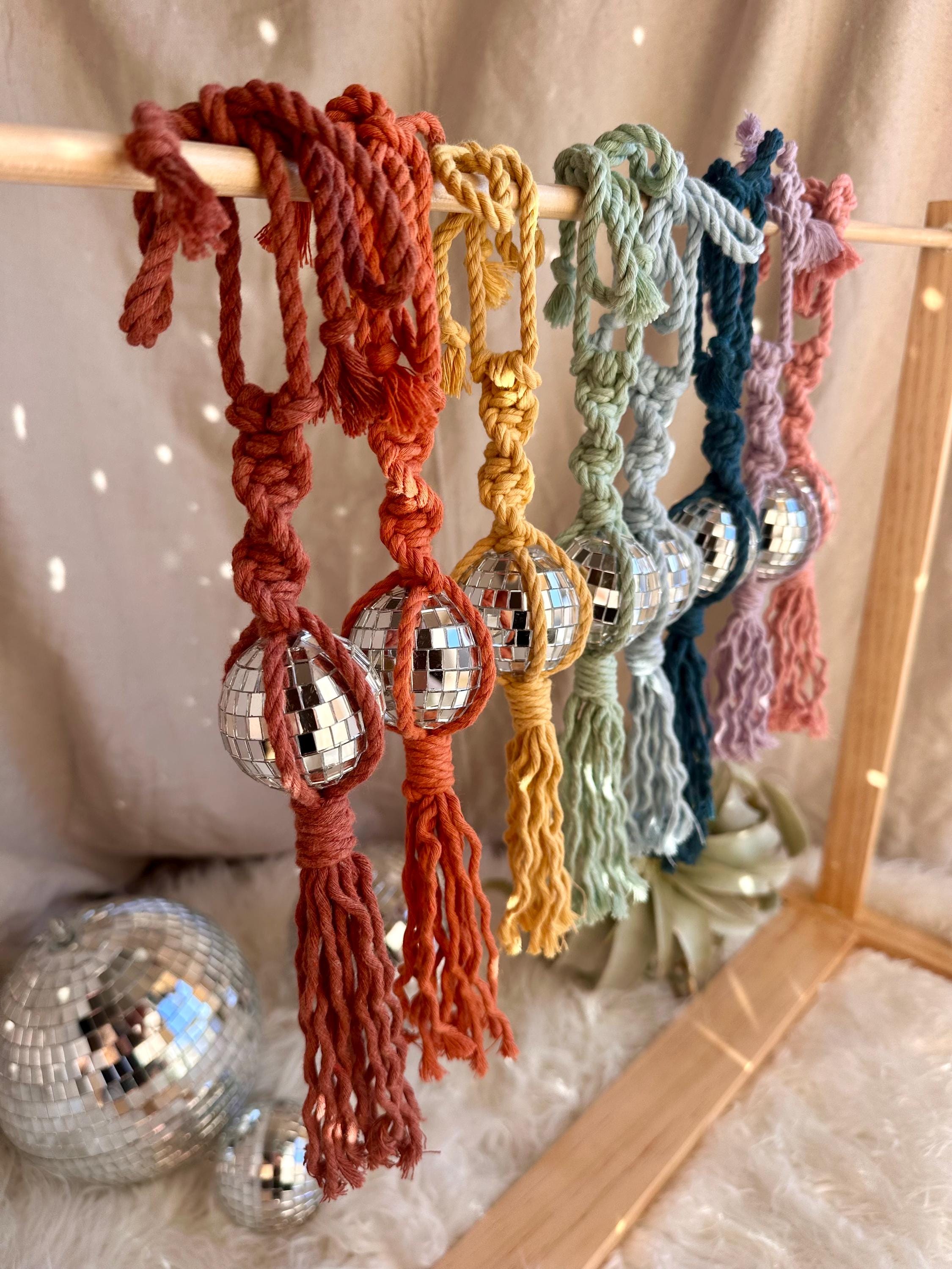 Macrame Disco Ball Charm, Disco Car Charm, Boho Car Accessory, Rearview ...