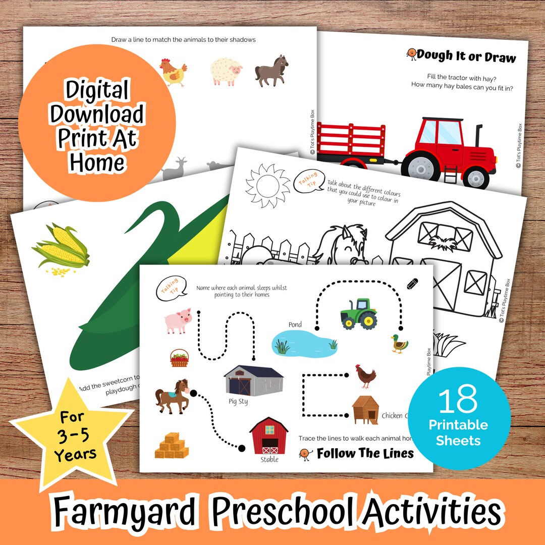 Farm Preschool Activity Pack - Colouring, Playdough, Puzzle Sheets ...