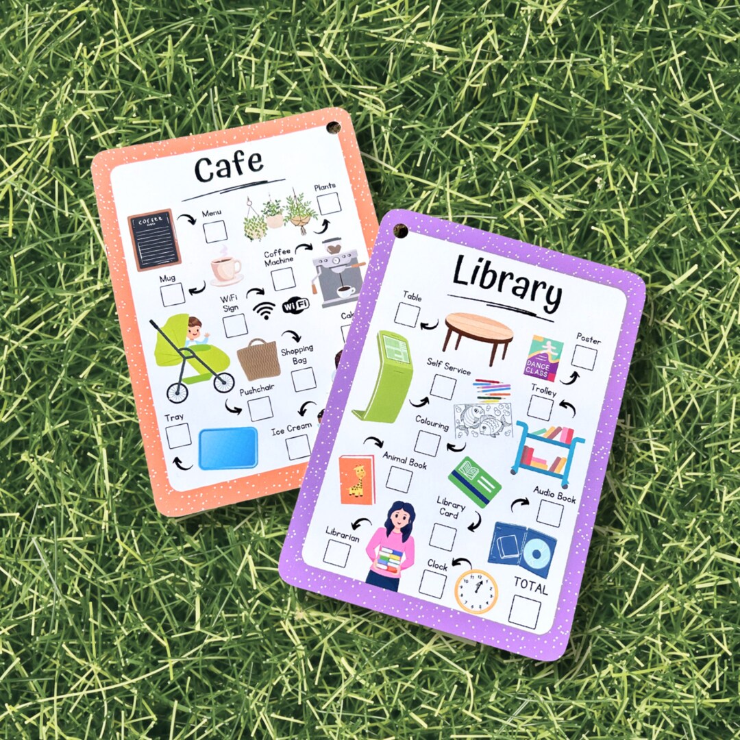 Library / Cafe I-spy Scavenger Hunt Add on Card Wipe Clean Flash Card ...