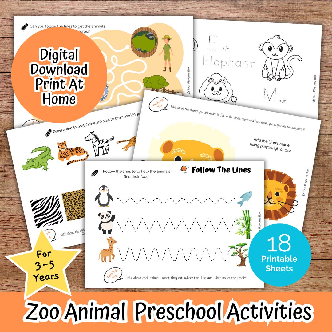 Zoo Animal Preschool Activity Pack - Colouring, Playdough, Puzzle ...