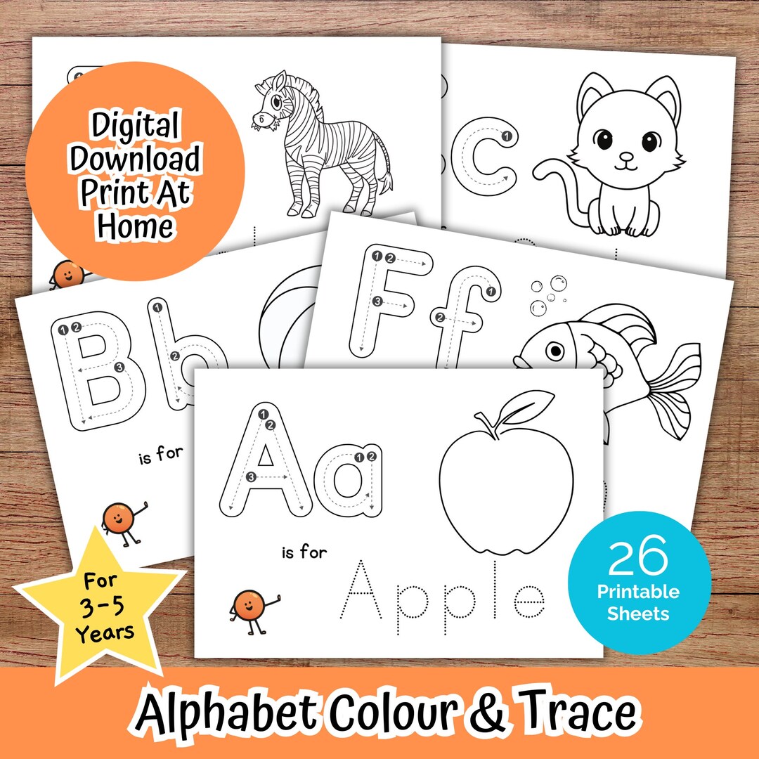 Alphabet Colour & Trace Print at Home Worksheets Digital Download ...