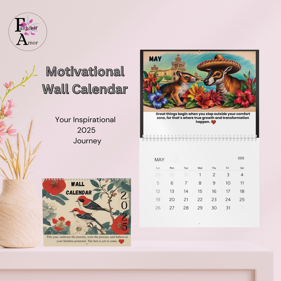 Motivational Wall Calendar for 2025 New Year Floral Calendar Gift for ...