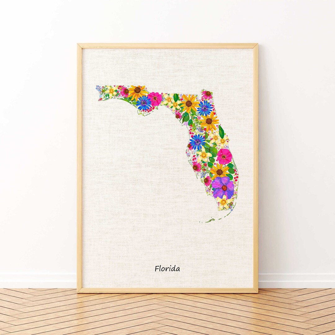 Florida State Watercolor Flowers Canvas Wall Art, Florida Flowers ...