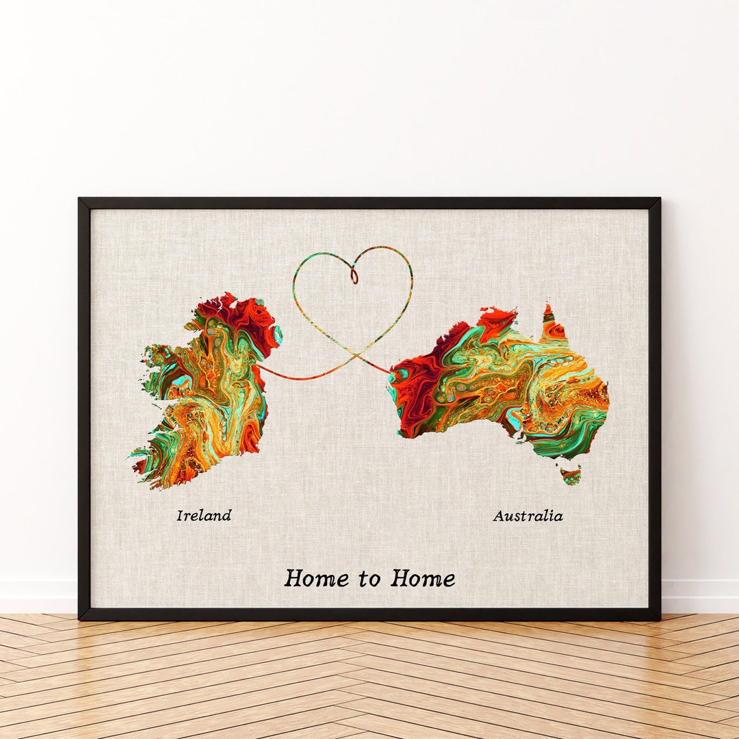 Ireland and Australia Map Canvas Print, Any Two States or Countries Map ...