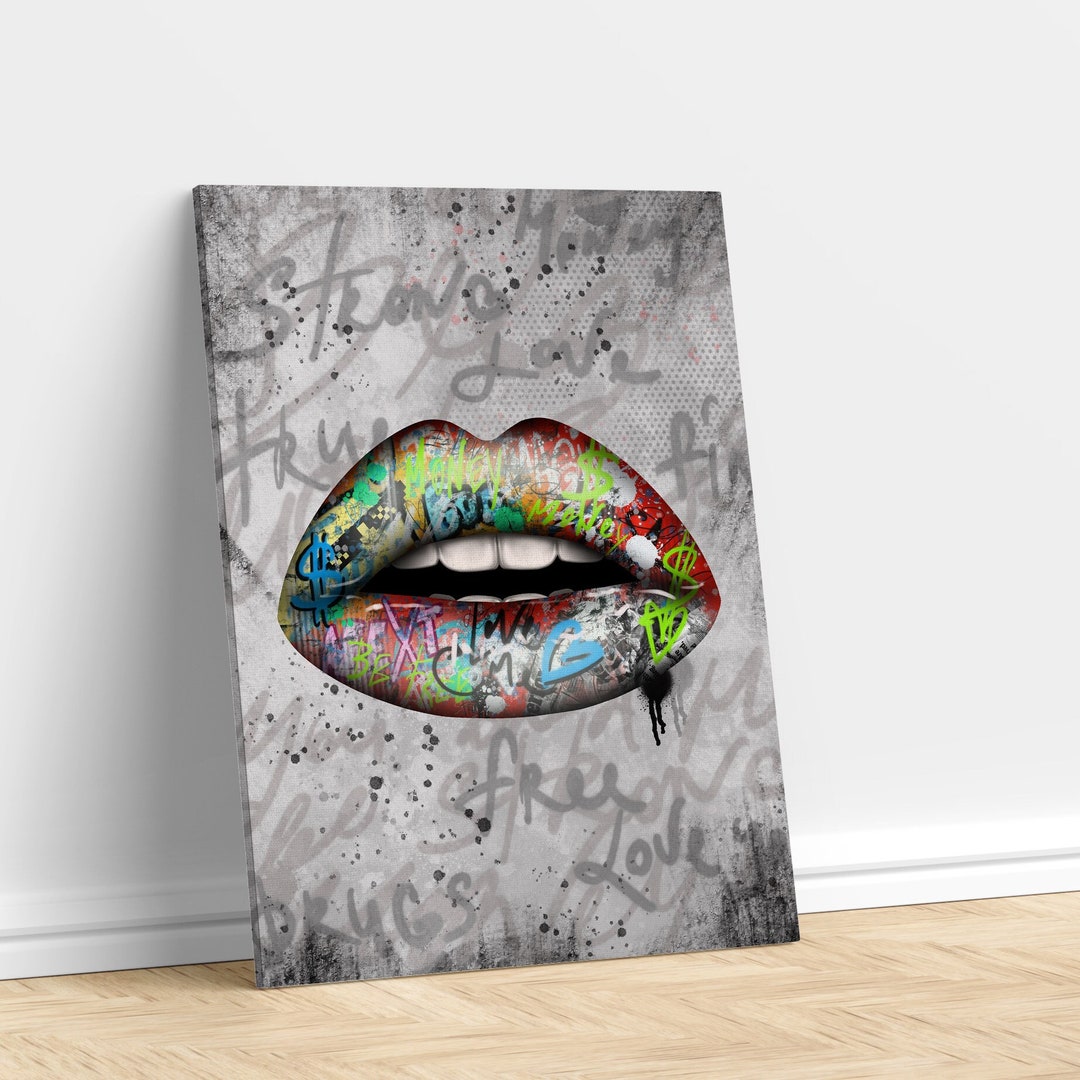 Fancy Lips Canvas Wall Art, Artist Drawing, Various Sizes Ready to Hang ...