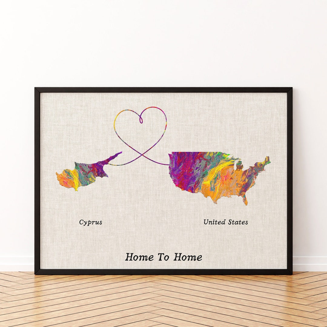 Cyprus and United States Map Canvas Print, Any Two States or Countries ...