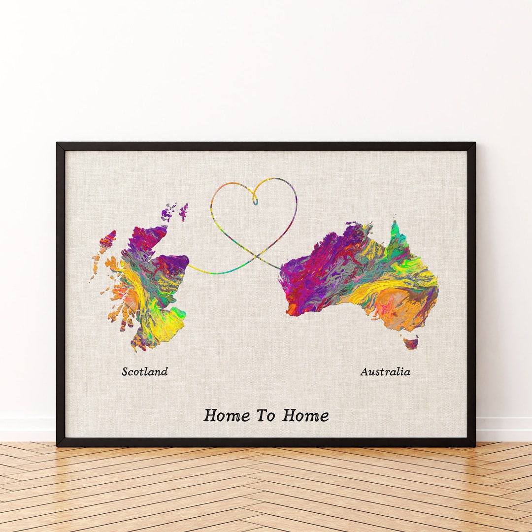 Scotland and Australia Map Canvas Print, Any Two States or Countries ...