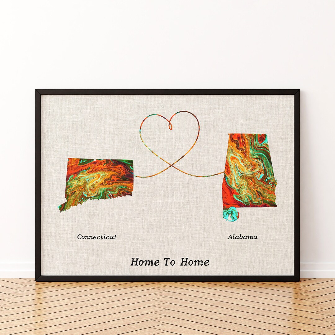 Connecticut and Alabama Map Canvas Print, Any Two States or Countries ...
