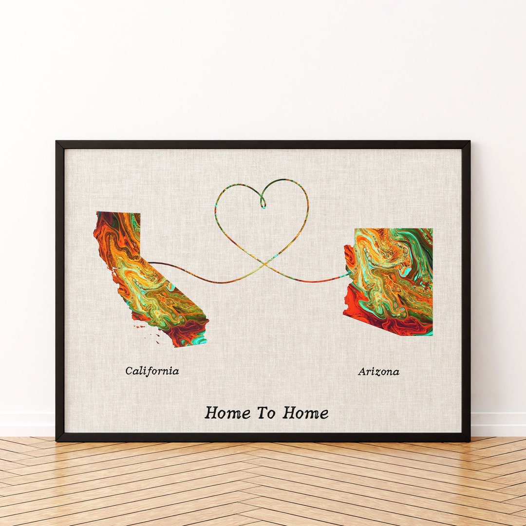California and Arizona Map Canvas Print, Any Two States or Countries ...