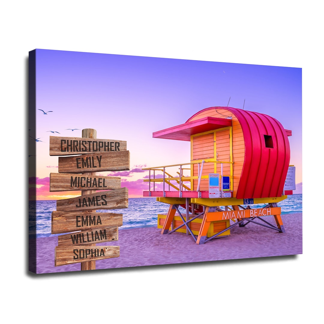 Personalized Name Canvas Miami Beach Wall Art, Custom Family Street ...