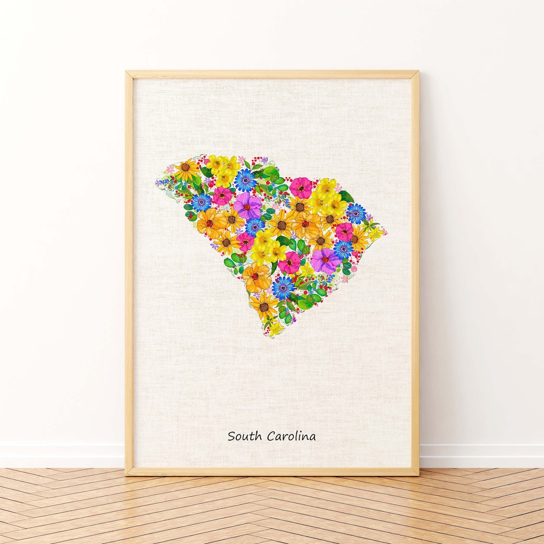 South Carolina State Watercolor Flowers Canvas Wall Art, South Carolina ...
