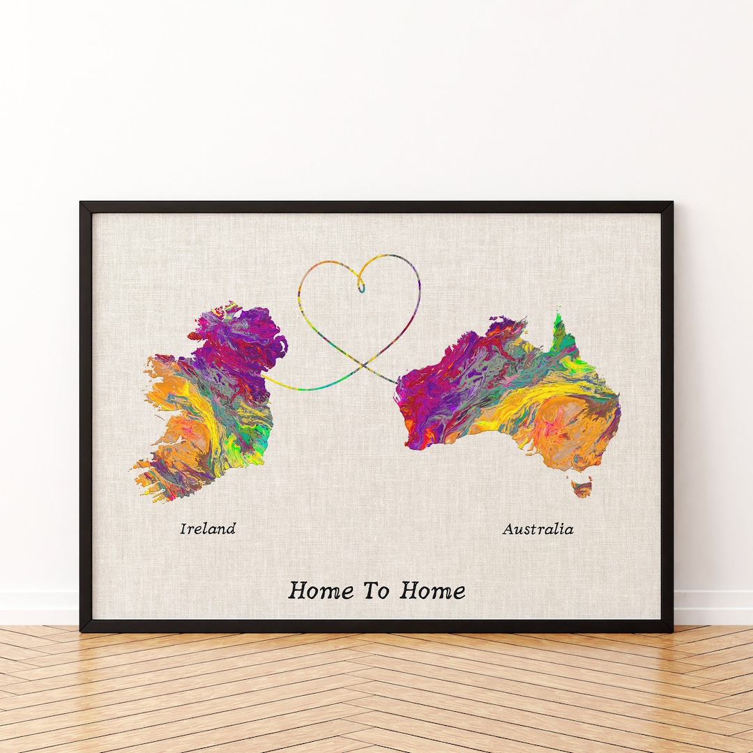 Ireland and Australia Map Canvas Print, Any Two States or Countries Map ...
