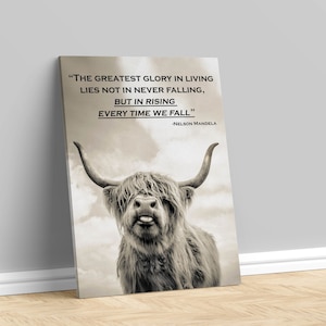 Custom Quote Highland Cow Canvas Print, Modern Art Canvas, Cow Art ...