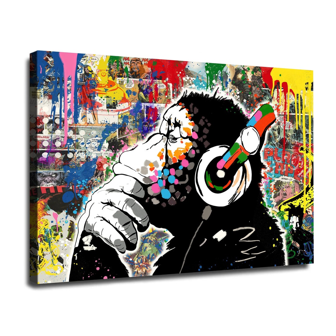DJ Monkey Chimp, Graffiti Canvas Print, Thinking Monkey Street Art ...