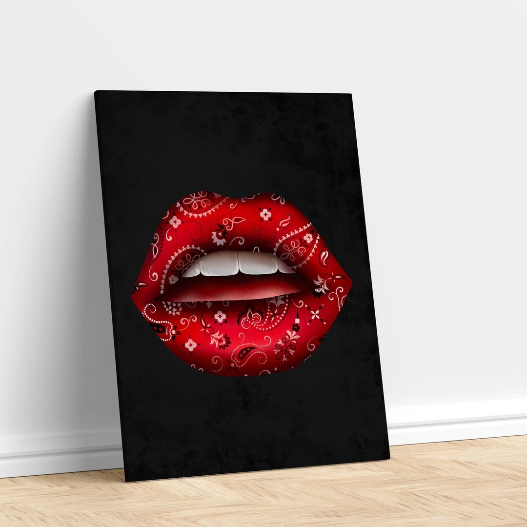 Red Lips Drawing Canvas Wall Art, Lips Illustration Poster or Canvas ...