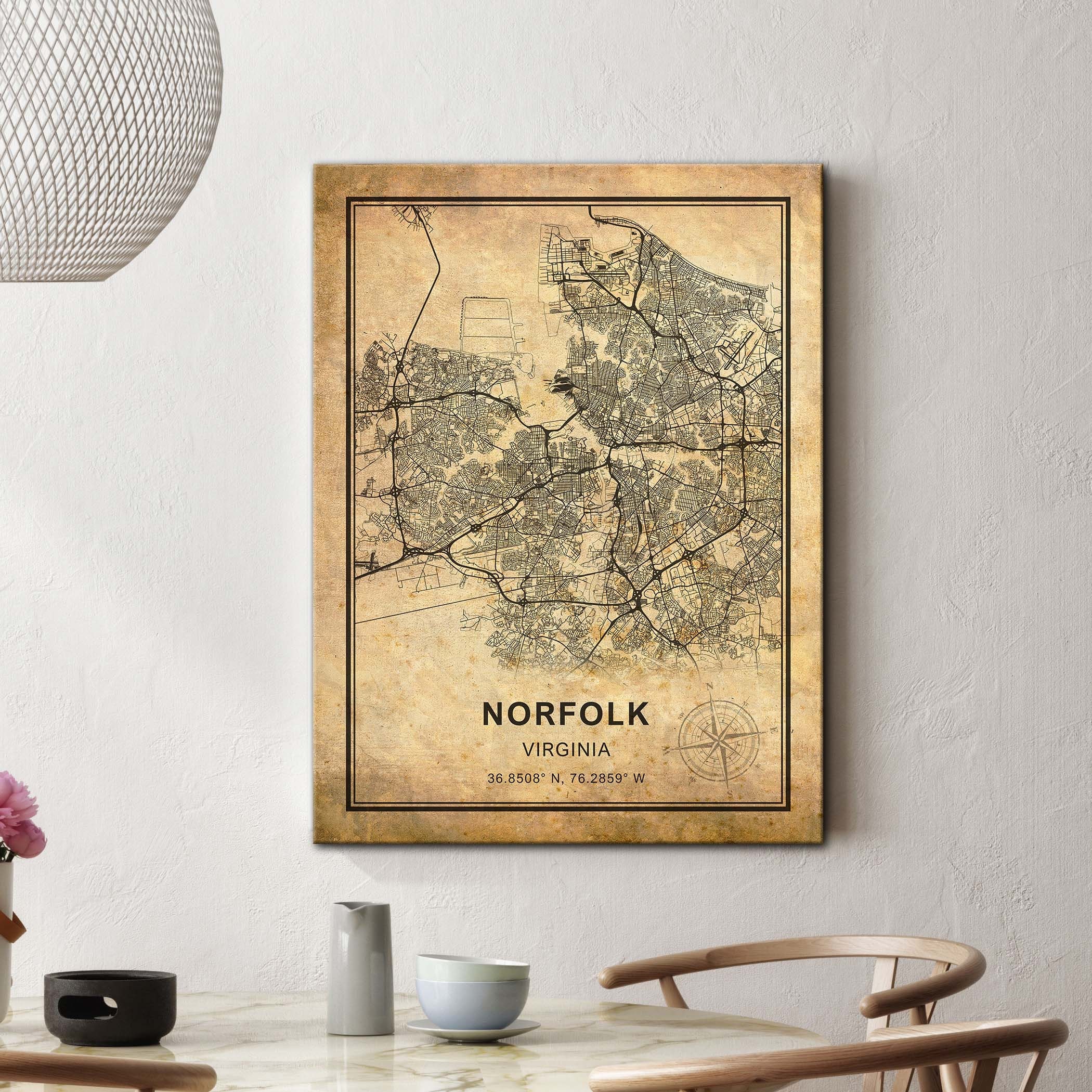 Norfolk Map Vintage Canvas Print Virginia Map Poster Art - Etsy