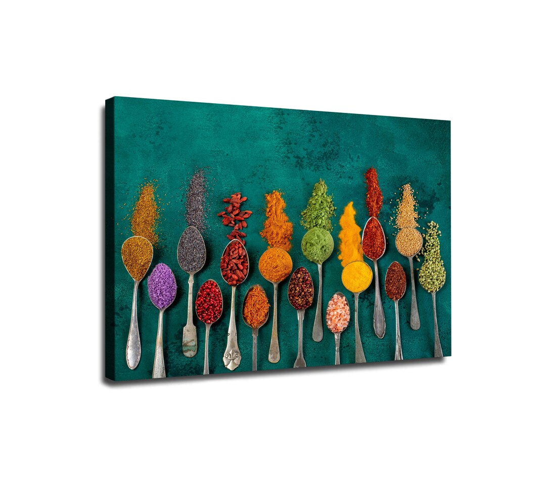Herbs Spices Spoons Cooking Canvas Kitchen Wall Art, Cooking Poster ...
