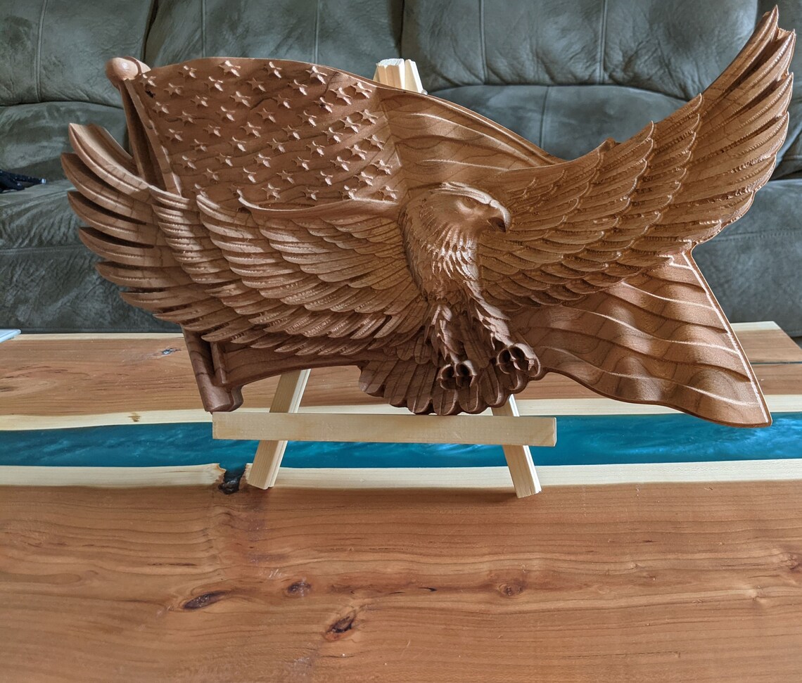 Carved Bald Eagle | Wooden Sign | American Flag | Patriotic Sign | Wavy ...