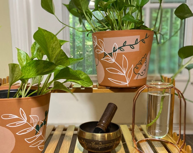 Indoor Hand Painted Pot With Shapes/ Bohemian Planters / Hand Painted ...