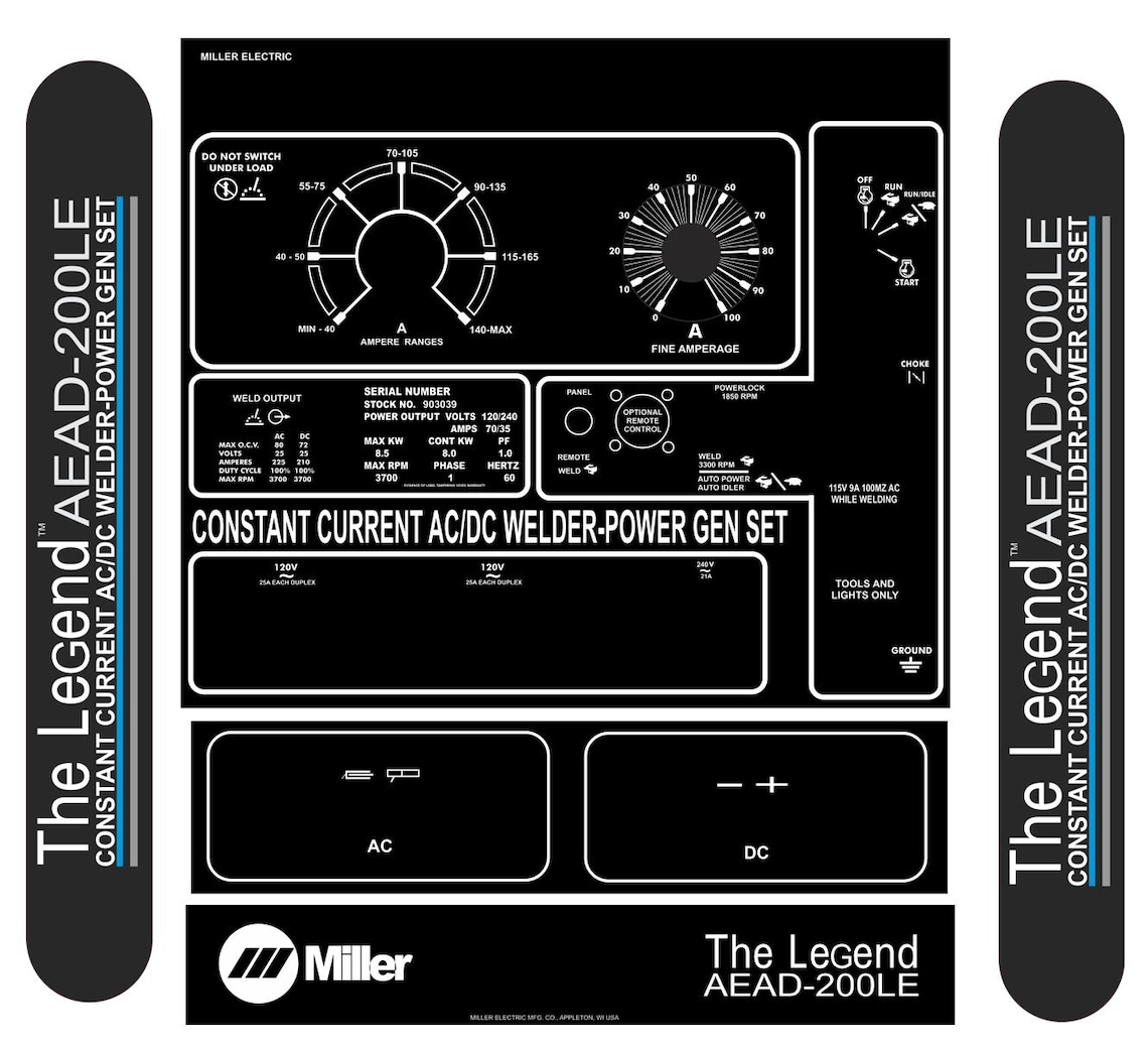 Miller Electric AEAD-200LE 5-piece Decal Black Control Plate, UV ...