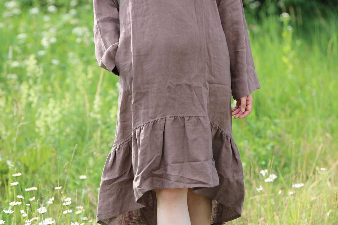 Long Ruffle Linen Dress RITA, Linen Summer Dress, Bohemian Clothing ...