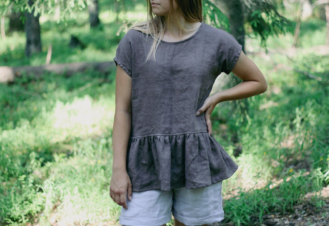 Linen Ruffle Top ODRIJA, Linen Woman Top, Linen Blouse, Natural Inen ...