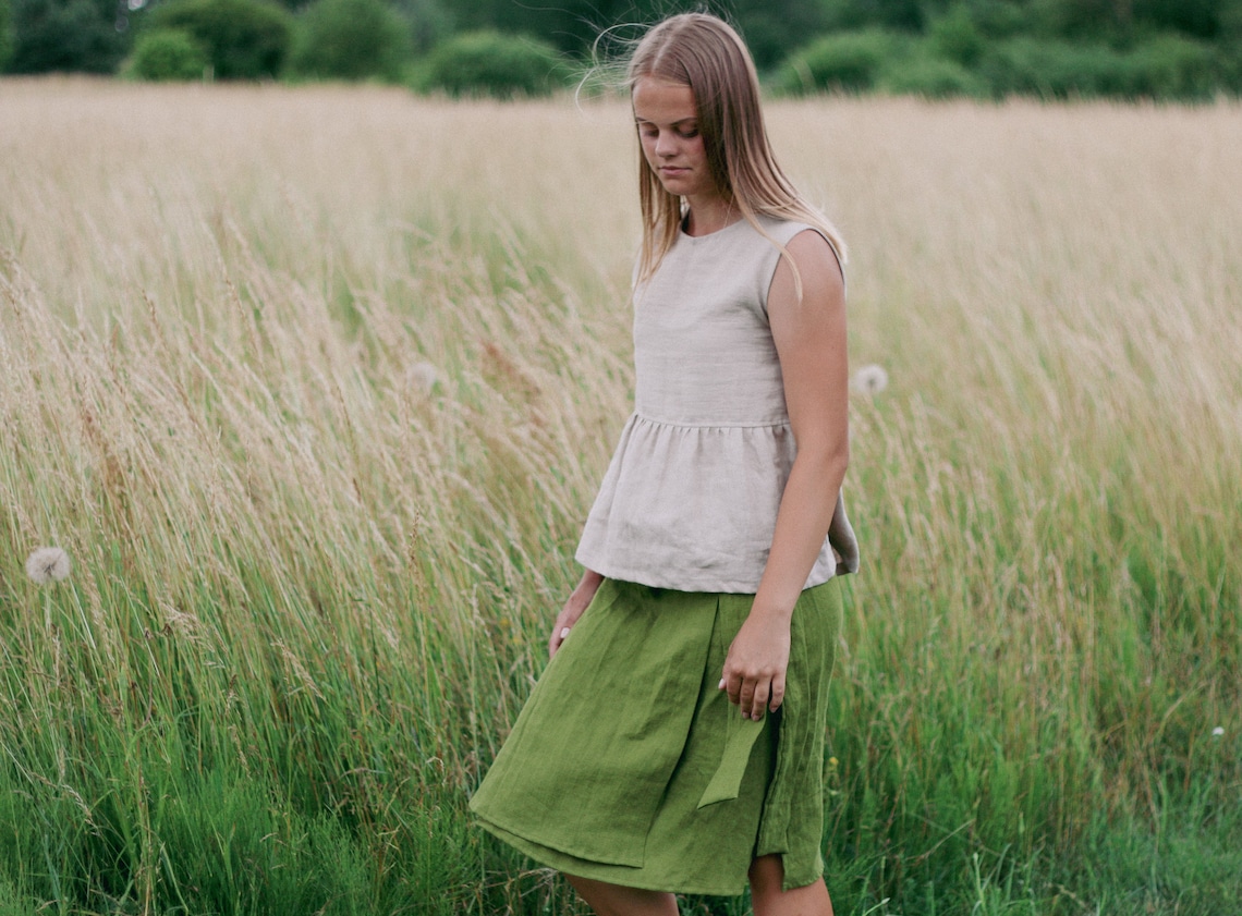 Linen Wrap Skirt LAURA Linen Midi Skirt Natural Wrap Skirt | Etsy