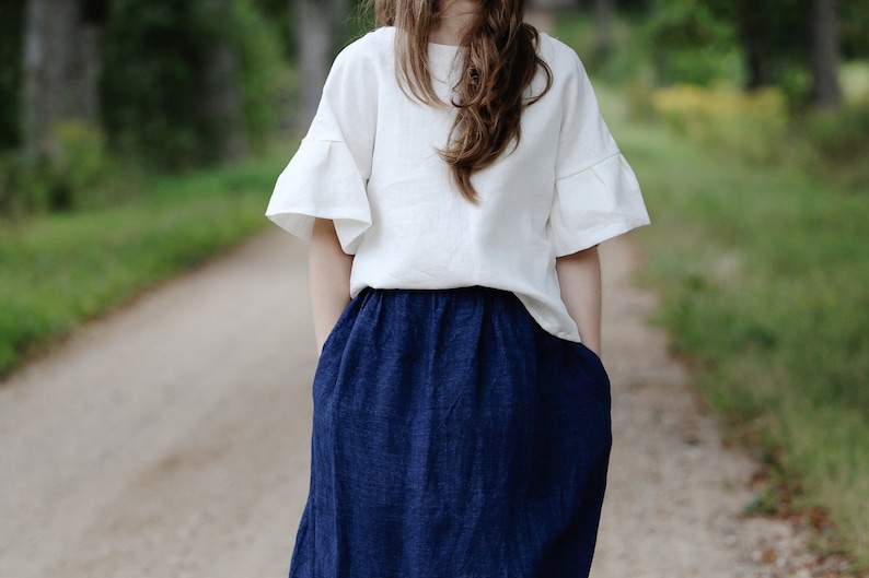 Linen Ruffle Sleeve Top IZABELLA, Ruffle Sleeve Blouse, Linen Ruffle ...