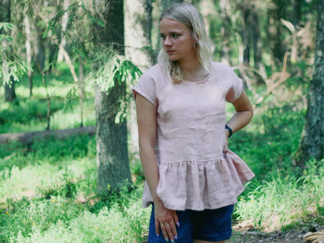 Linen Ruffle Top ODRIJA, Linen Woman Top, Linen Blouse, Natural Inen ...