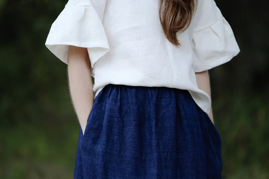 Linen Ruffle Sleeve Top IZABELLA, Ruffle Sleeve Blouse, Linen Ruffle ...