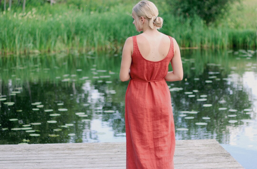 Linen Maxi Dress BEATE, Bohemian Low Back Summer Beach Dress - Etsy