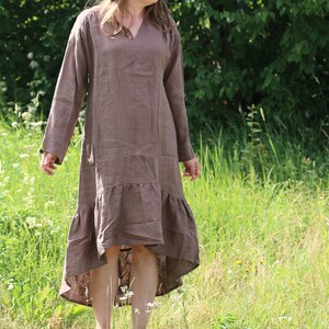 Long Ruffle Linen Dress RITA, Linen Summer Dress, Bohemian Clothing ...