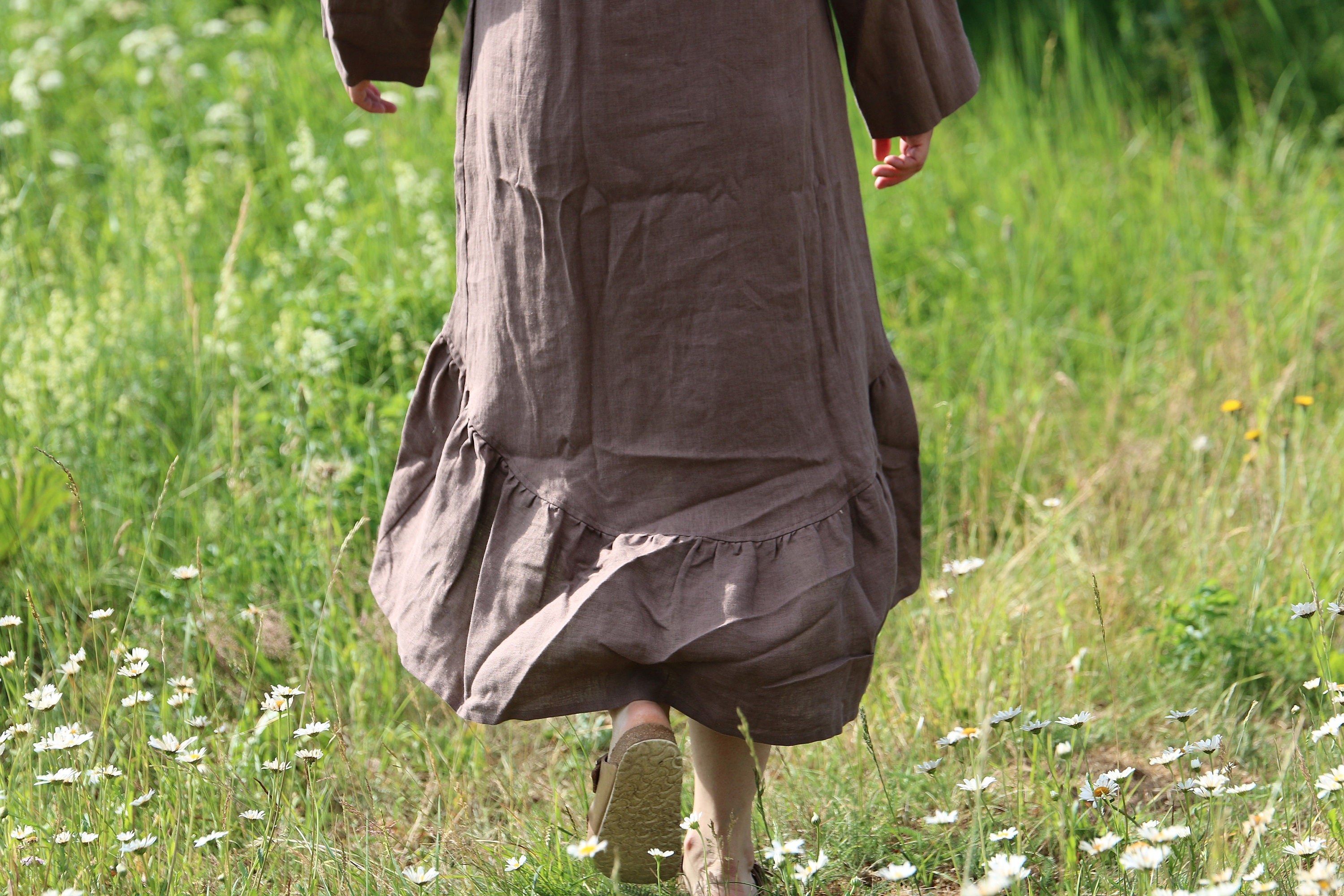Long Ruffle Linen Dress RITA, Linen Summer Dress, Bohemian Clothing ...
