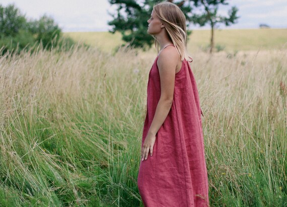 Halter Neck Maxi Linen Dress AMELIJA Sleeveless Long - Etsy