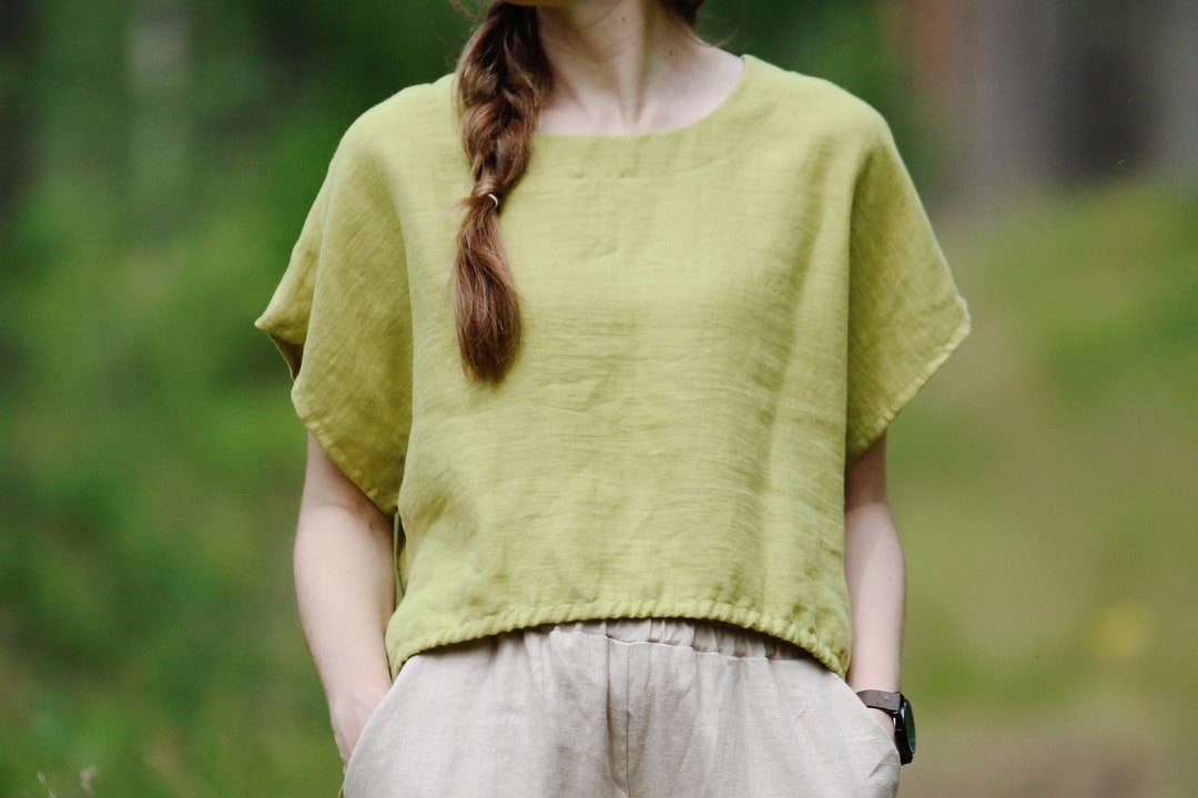 Linen Short Top KIRA, Linen Crop Top, Linen Shirt, Linen Oversized ...