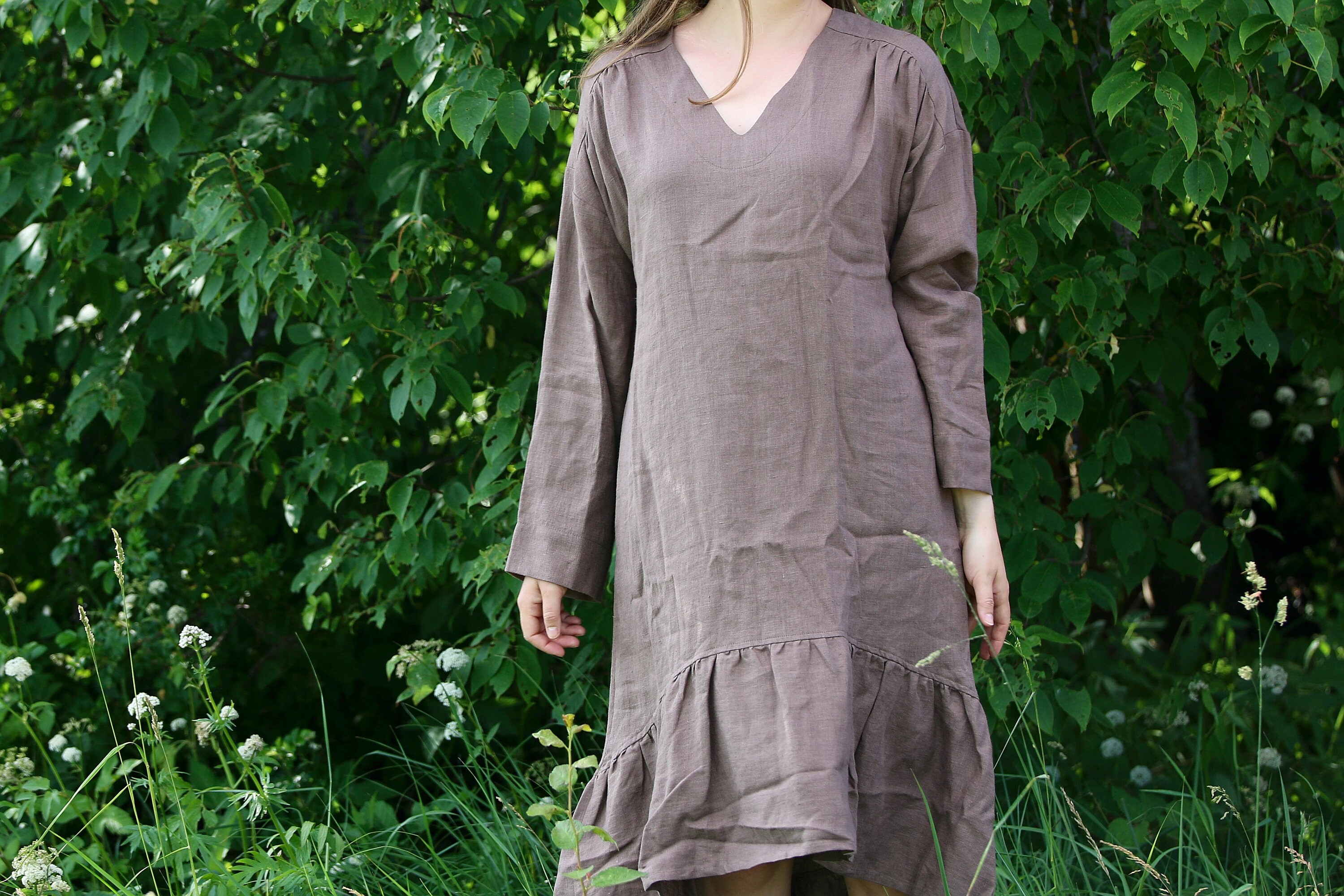 Long Ruffle Linen Dress RITA, Linen Summer Dress, Bohemian Clothing ...