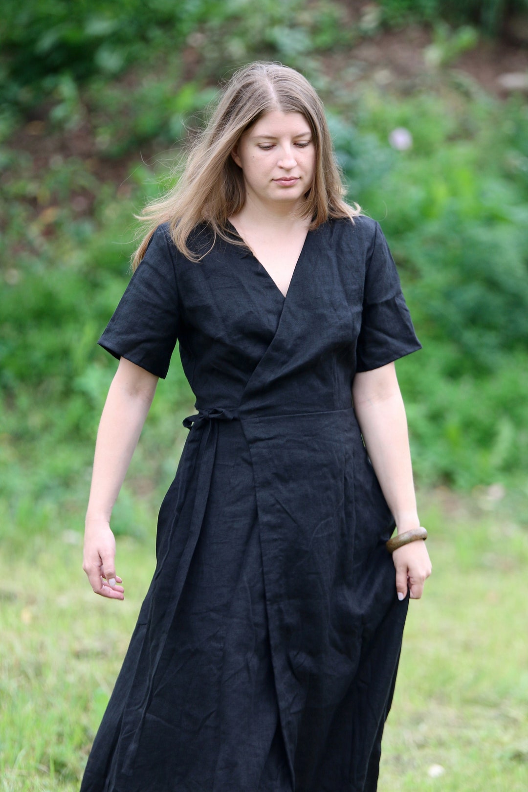 Maxi Linen Wrap Dress LELDE, Long Linen Dress, Wraparound Dress, Linen ...