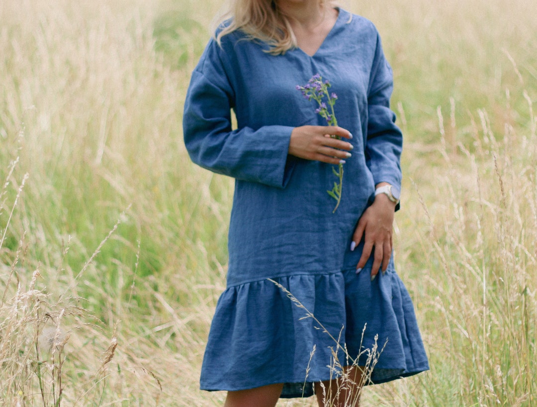 Ruffle Linen Dress RUTA Linen Summer Dress Bohemian - Etsy